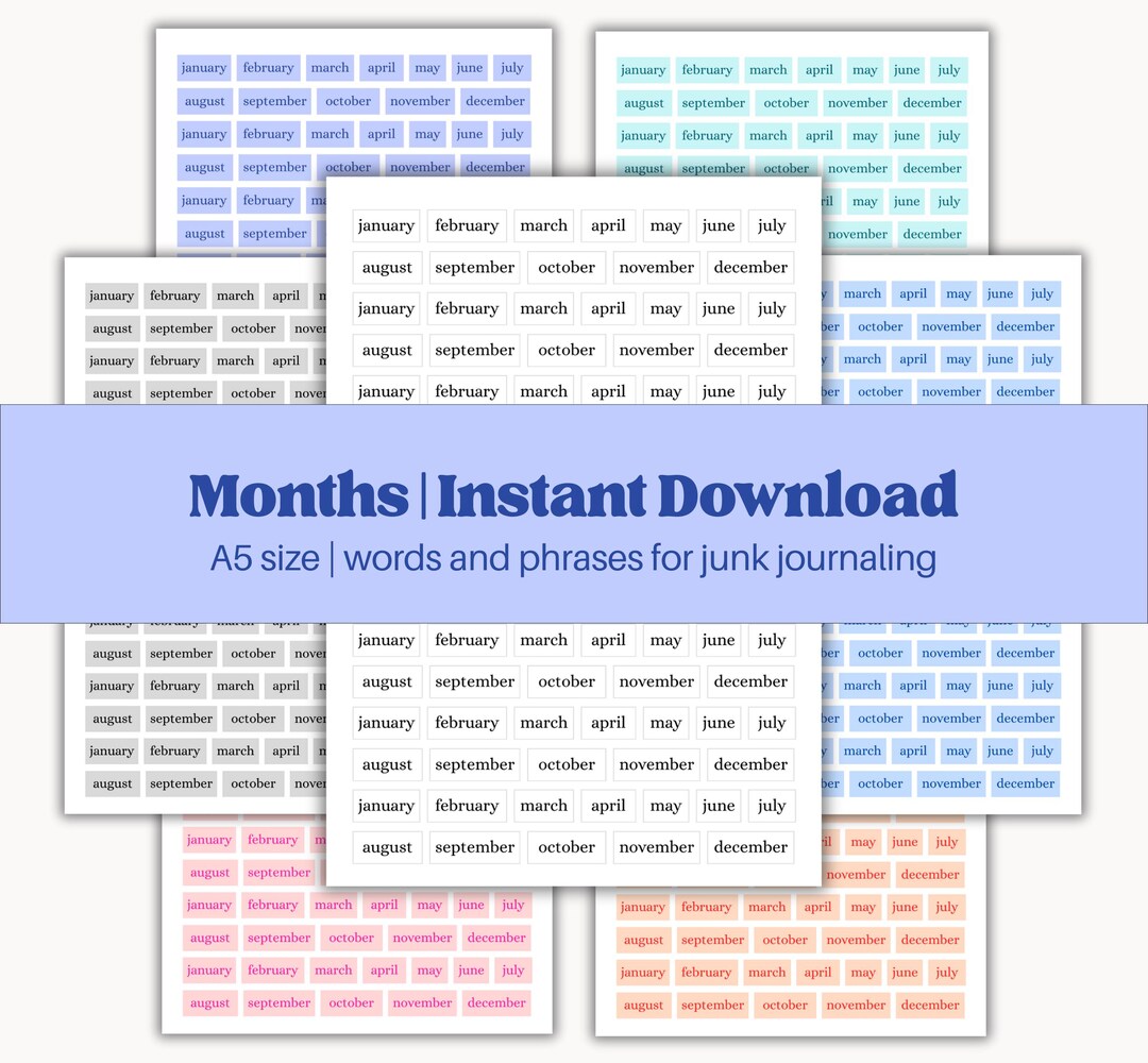 Months of the Year Ephemera: Printable Words and Phrases for Journals ...