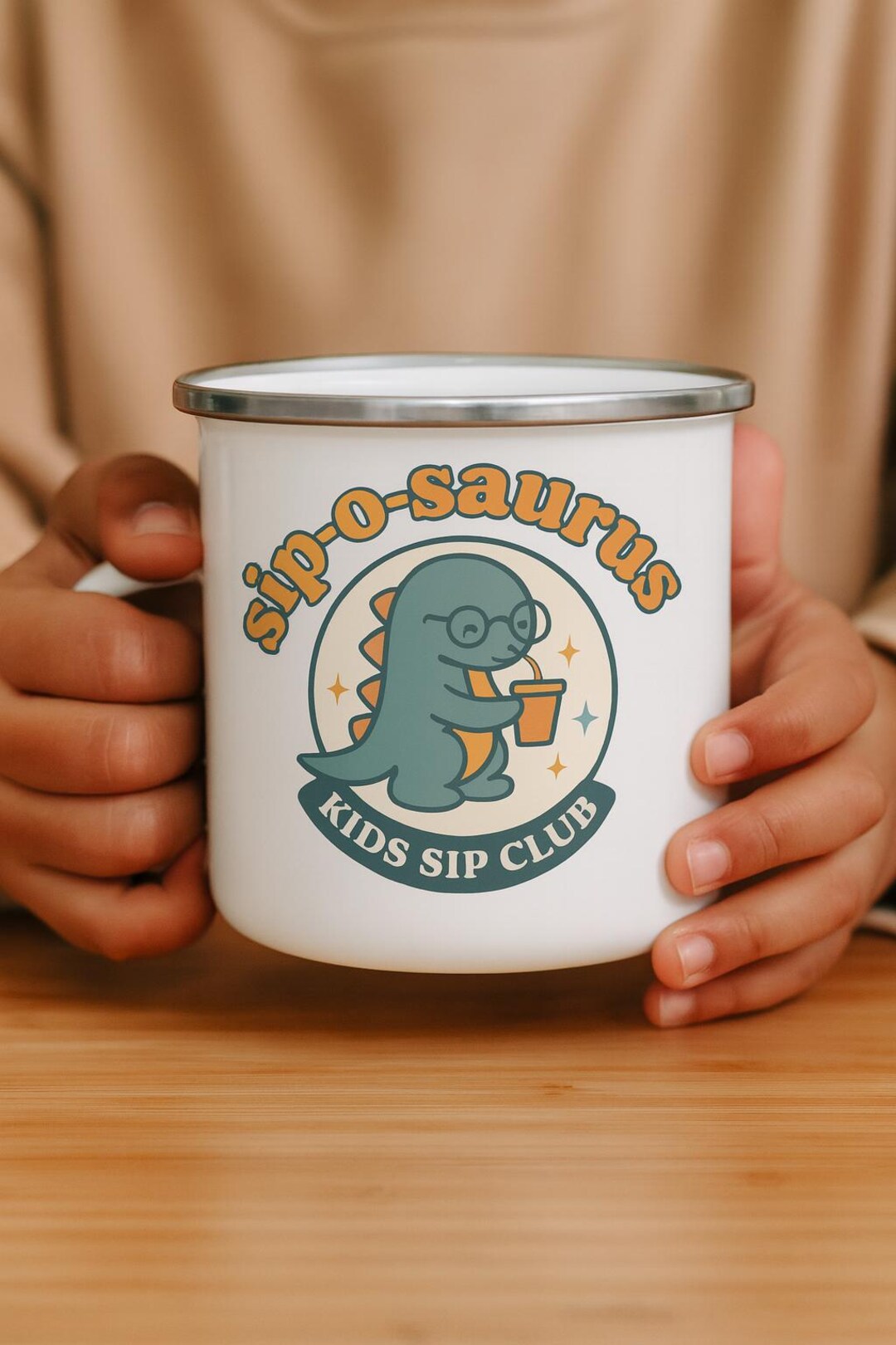 Kids Enamel Mug, Dino Sip-o-saurus Cup, Kids Sip Club, Unbreakable ...