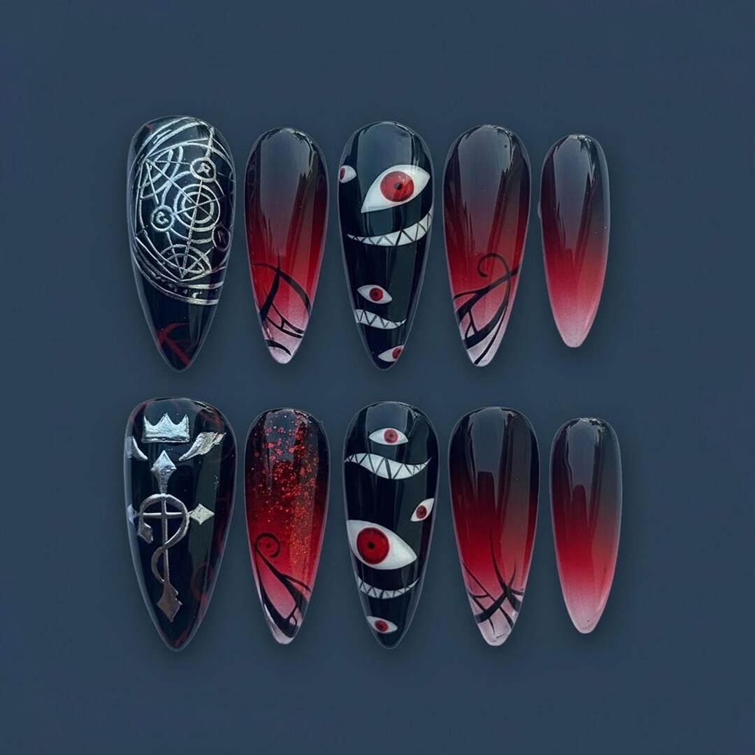 Dark Eldritch Horror Press-on Nails – Hand-painted Crimson Eye Sigils ...