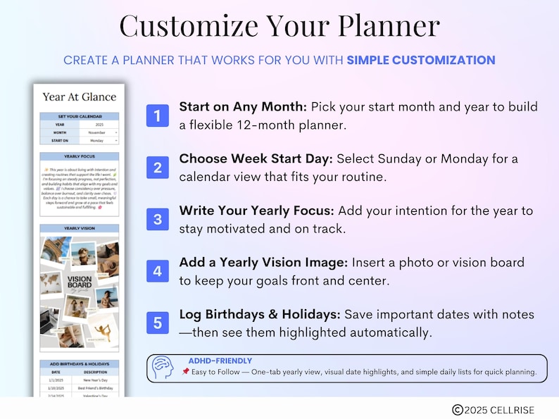 Year at a Glance Planner Spreadsheet Undated Yearly Overview Google ...