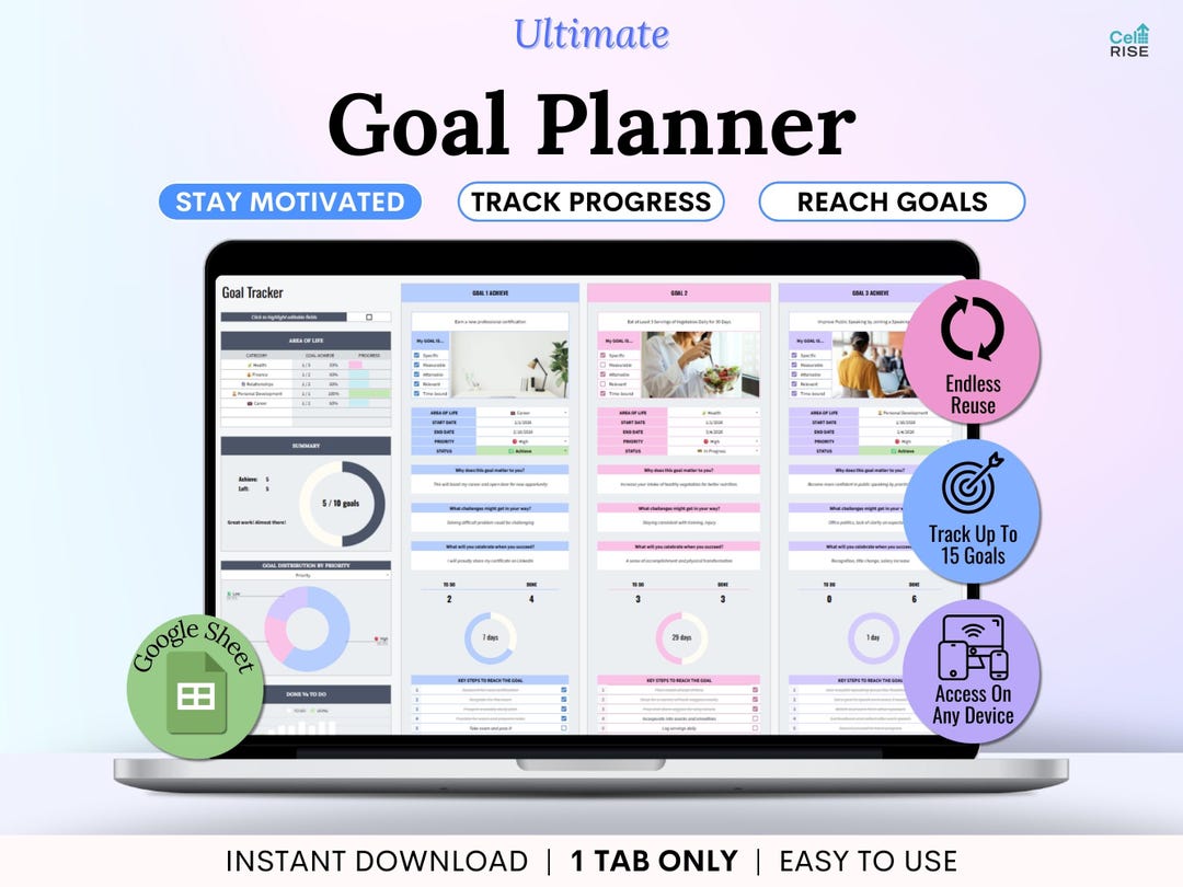 Goal Tracker Google Sheets Goal Planner Spreadsheet SMART New Year’s ...