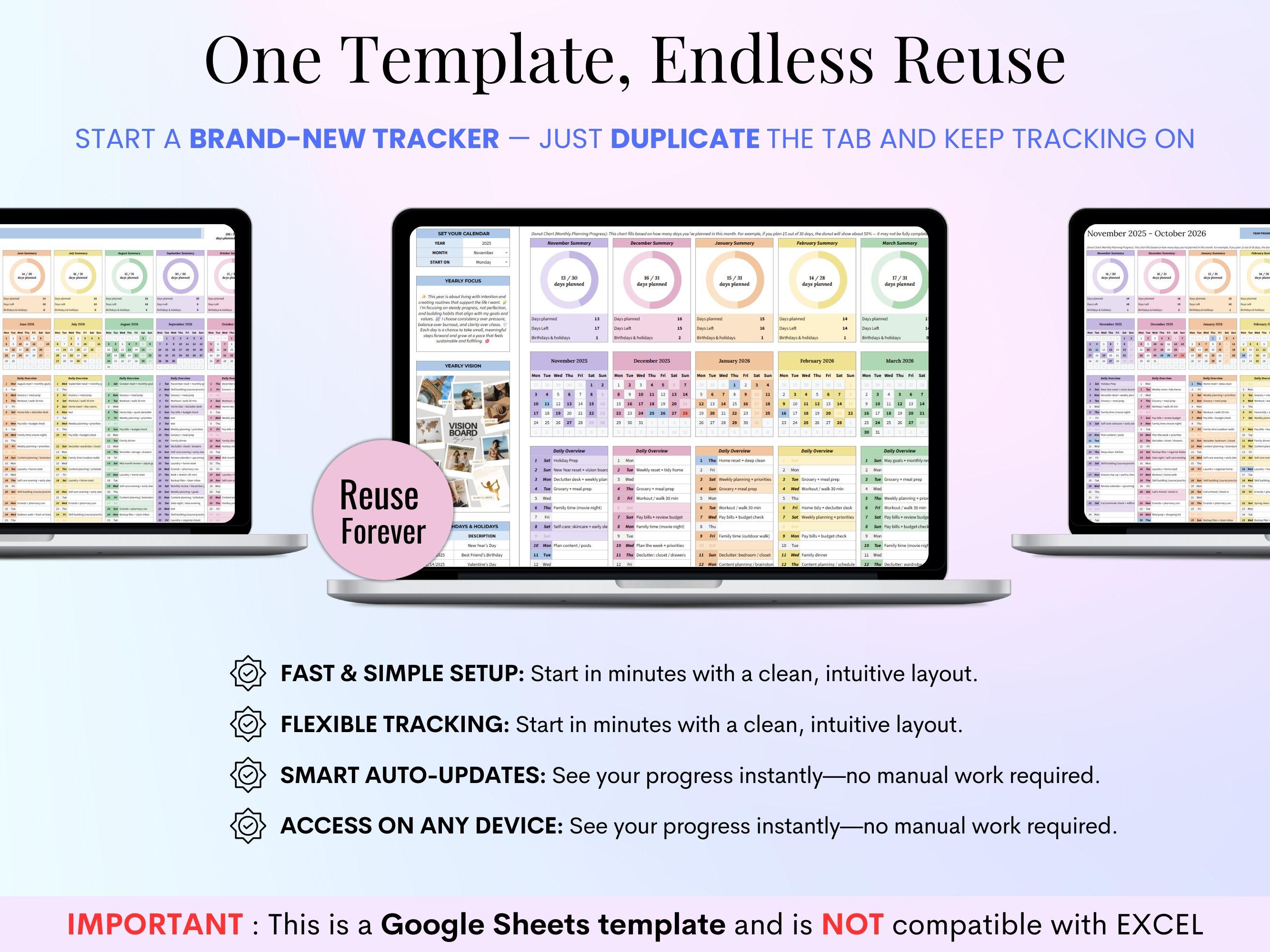 Year at a Glance Planner Spreadsheet Undated Yearly Overview Google ...