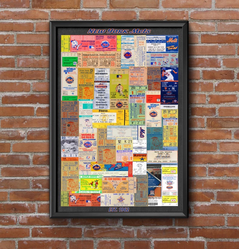 New York Mets Ticket Collage Art Print: Baseball History, Shea Stadium ...
