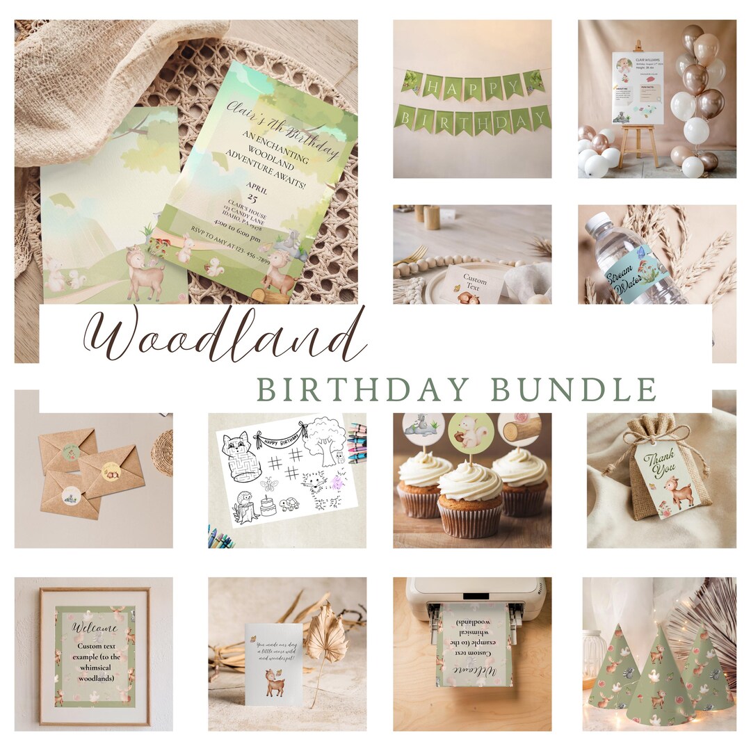 Woodland Adventure Birthday Bundle: Printable Party Decor (canva ...