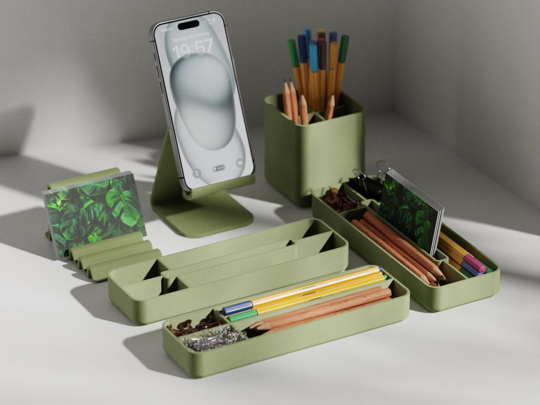 Modern Green Desk Organizer Set – Minimal Office Storage - Etsy