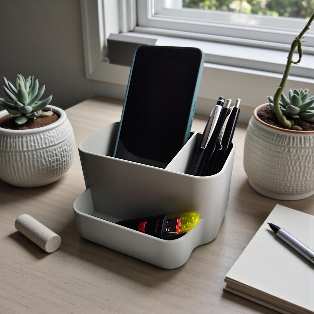 Curved Office Organizer – Modern Stand for Phone, Pens, and Cards - Etsy