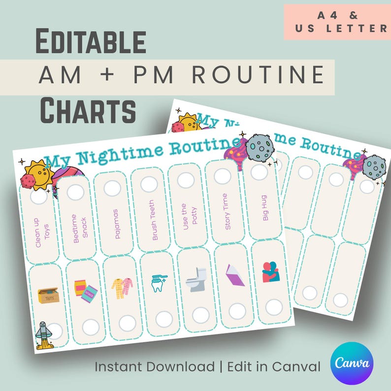 Space Routine Chart | Visual Schedule, Neurodivergent Kids (canva ...