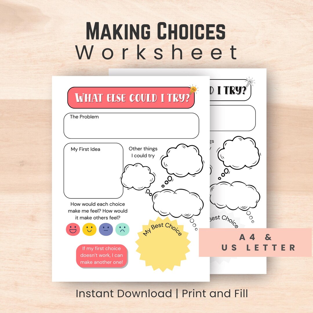 Making Choices Worksheet for Kids | Executive Functioning Printable ...