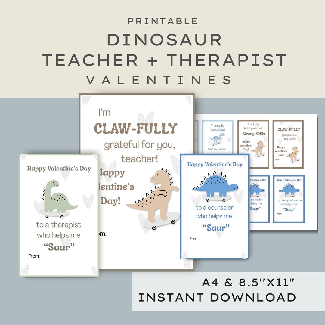 Dinosaur Valentines | Printable Cards for Teachers & Therapists (A4 ...