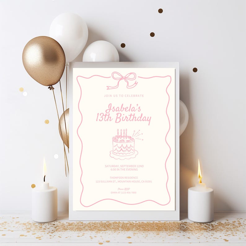 Editable Hand Drawn 13th Birthday Invitation Template Teen Birthday ...