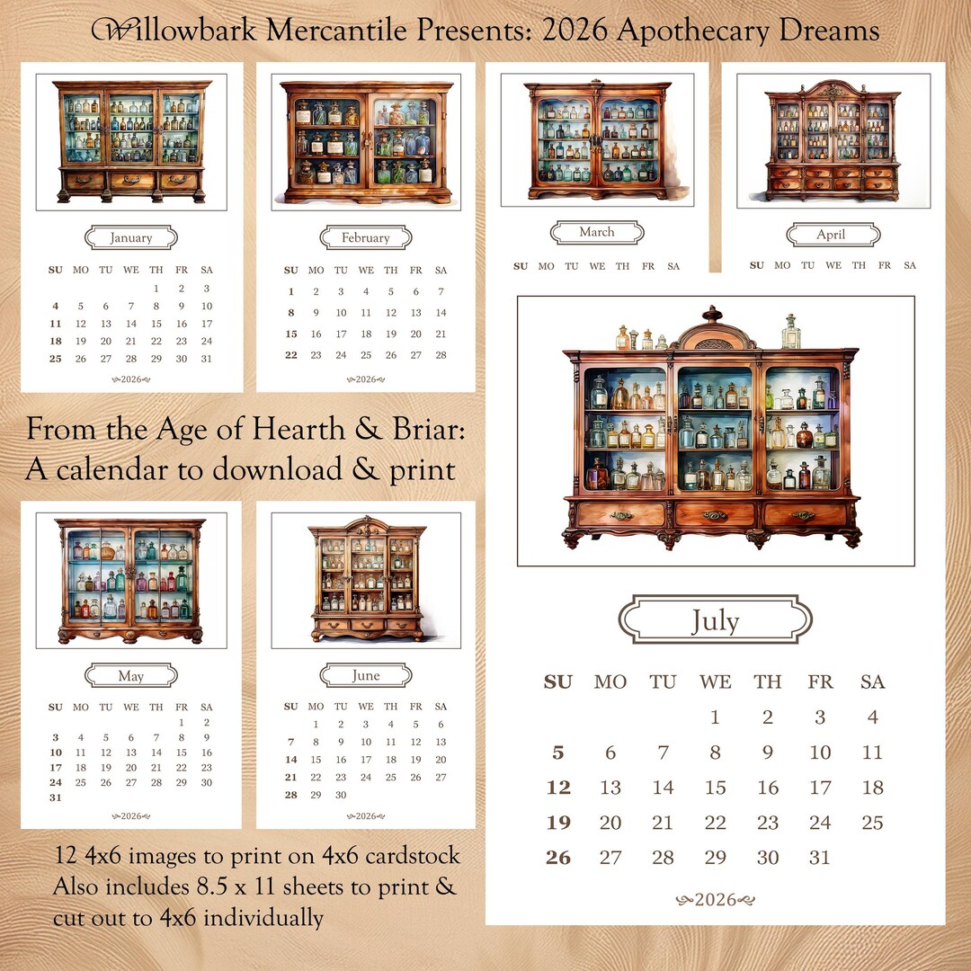Apothecary Cabinet 2026 Printable Calendar - Etsy