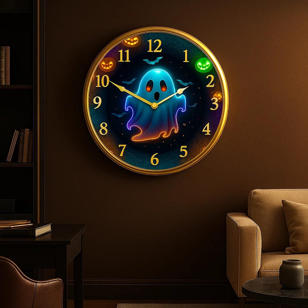 Neon Ghost Halloween Clock Face: Sublimation & Printable Design ...