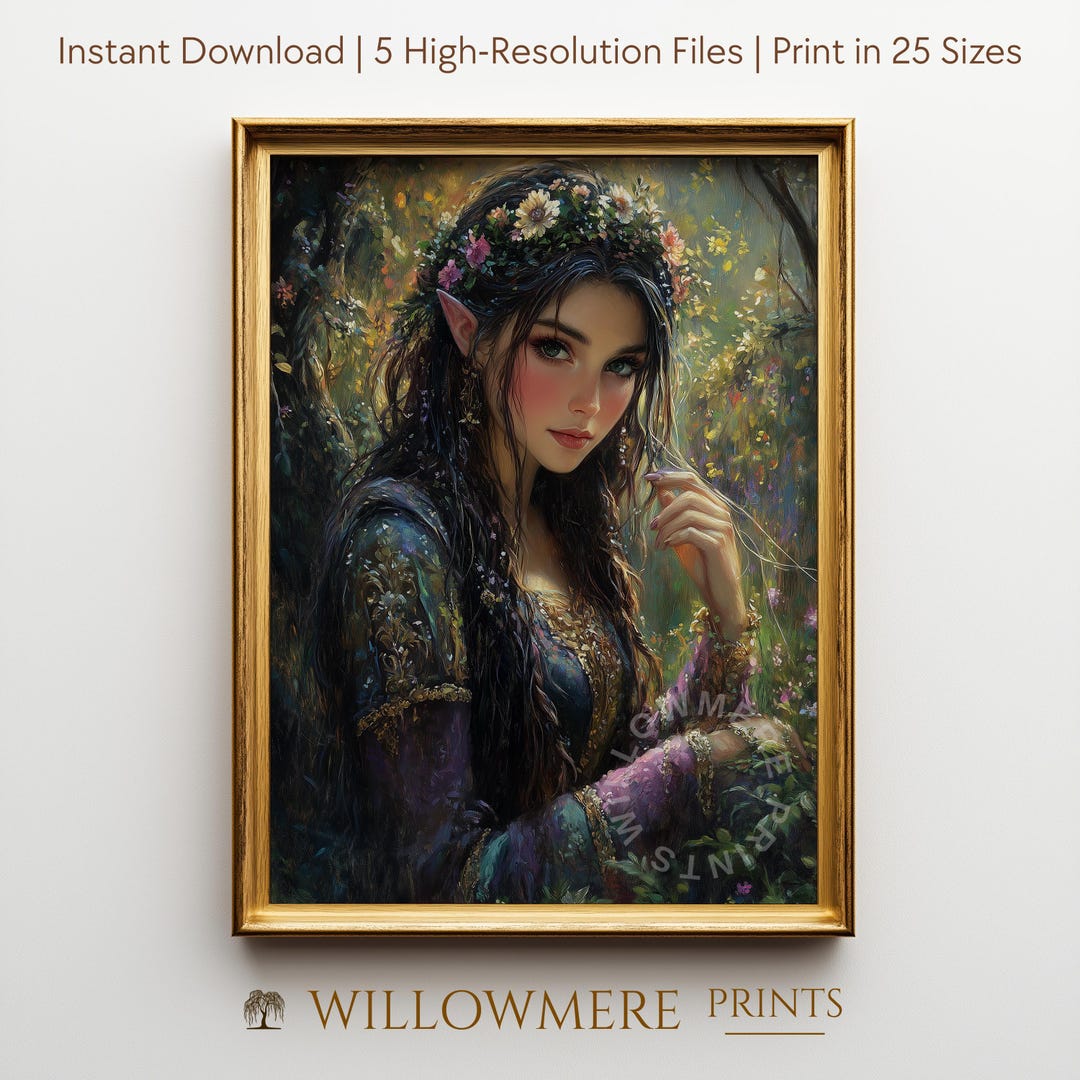 Enchantress With Ivy Crown Oil Painting - Fantasy Wall Art, Printable ...