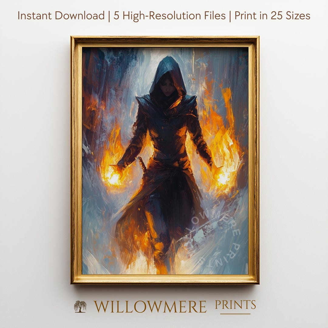 Mystic Mage Heroine Summoning Fire - Fantasy Wall Art, Printable ...