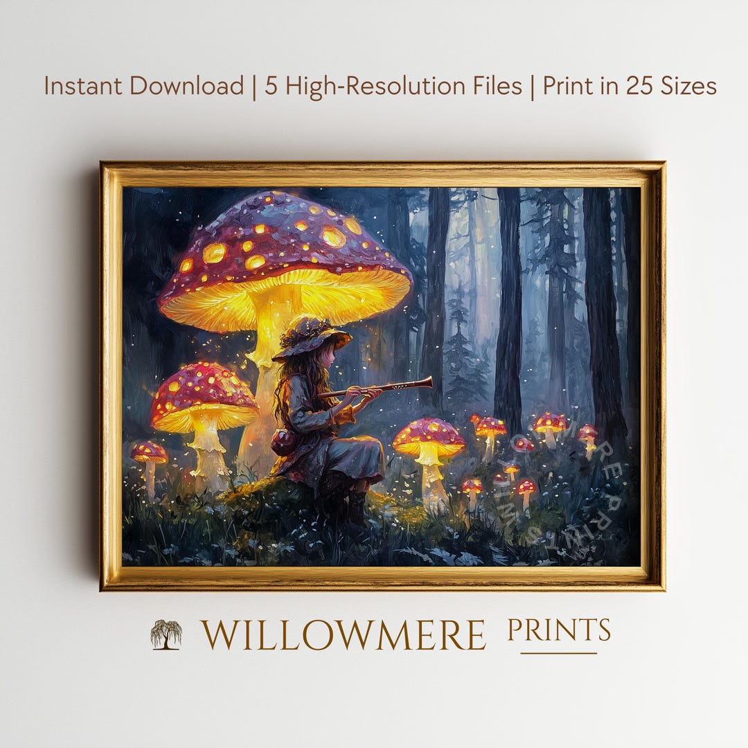 Enchanted Forest Faun and Glowing Mushrooms - Whimsical Storybook Art ...
