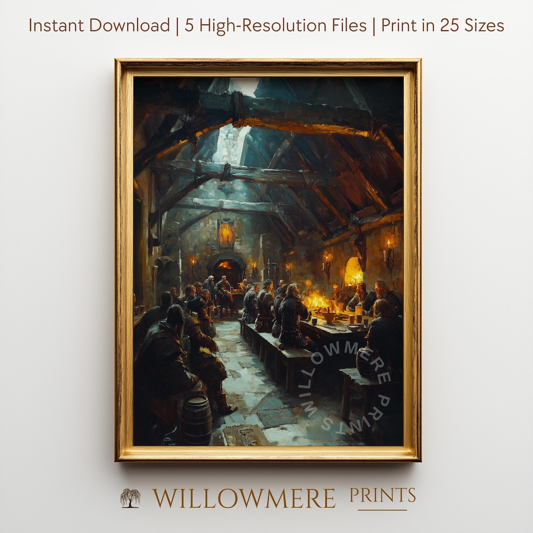 Rustic Tavern Firelight Art Print – Medieval Gaming Room Decor (digital ...