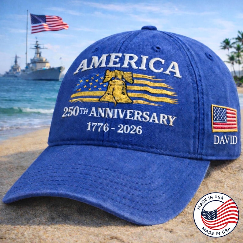Custom Name America 250th Anniversary Embroidered Hat Liberty Bell 1776 ...