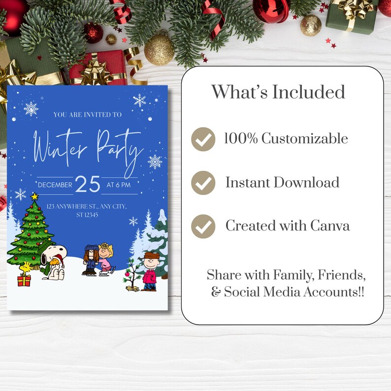 Snoopy Holiday Party Invitation | Printable Christmas Party Invite ...