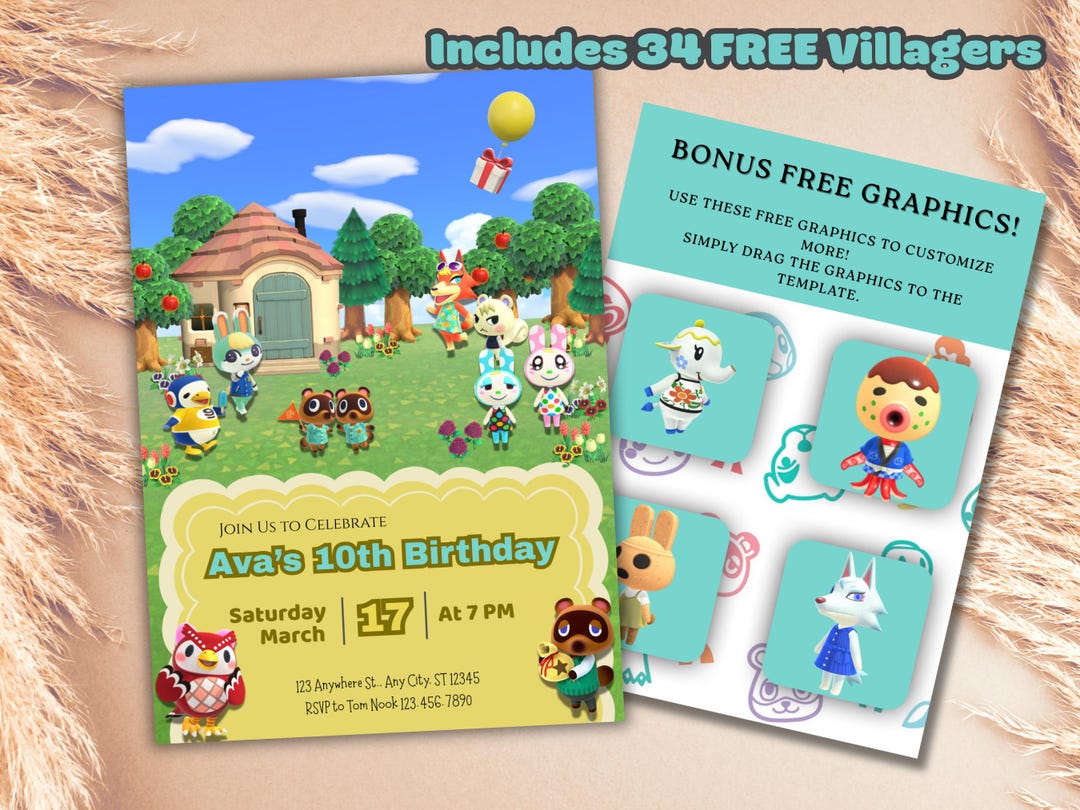 Animal Crossing Birthday Invitation | Editable ACNH Party Invite | Kids ...