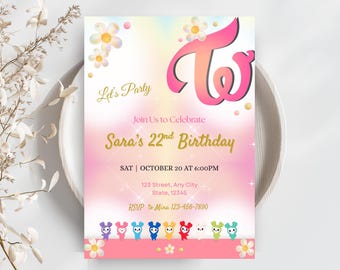 Twice Lovelys Birthday Invitaion, KPOP Themed Invitation, Editable ...