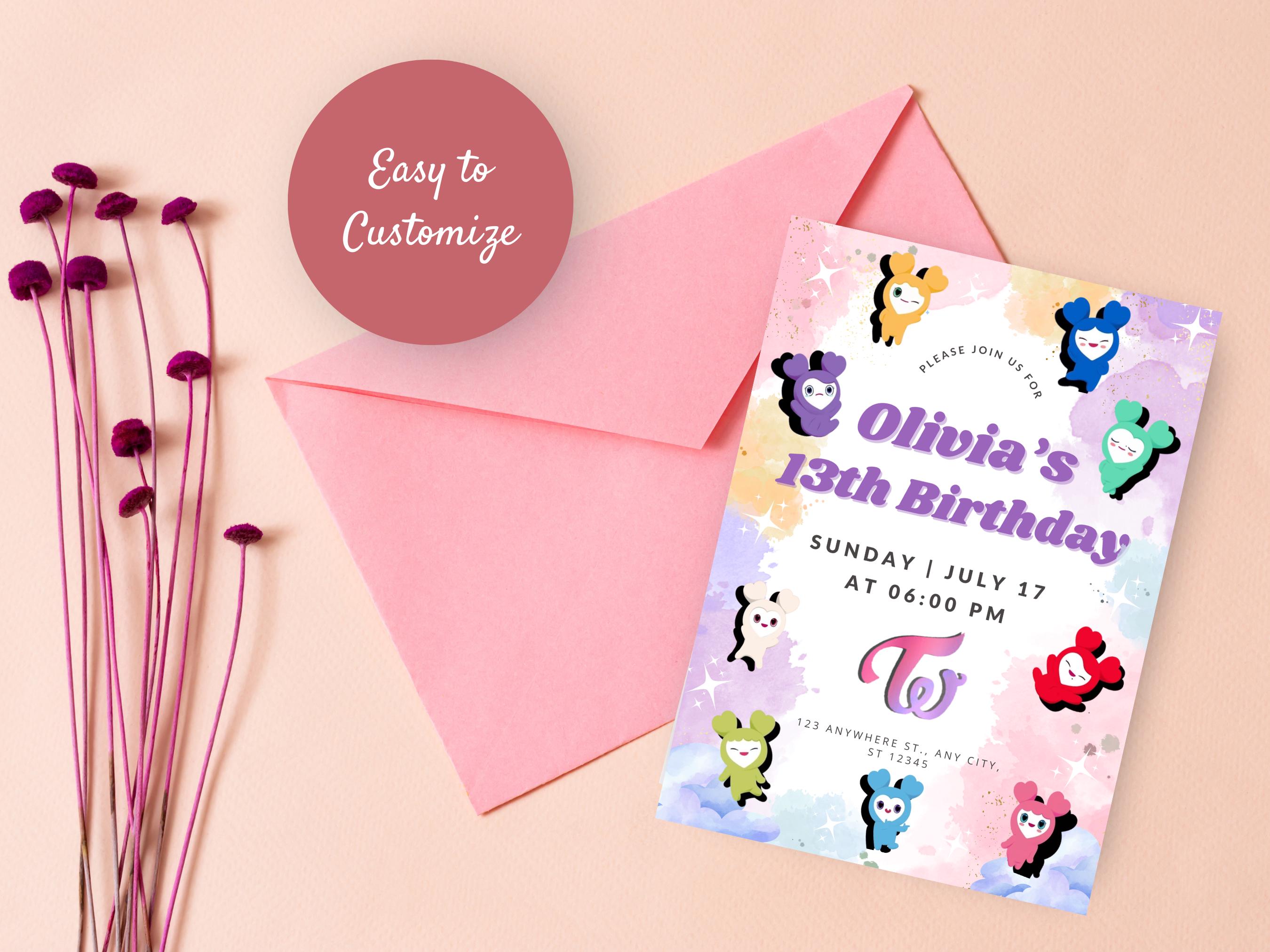 Twice Lovelys Birthday Invitaion, KPOP Themed Invitation, Editable ...