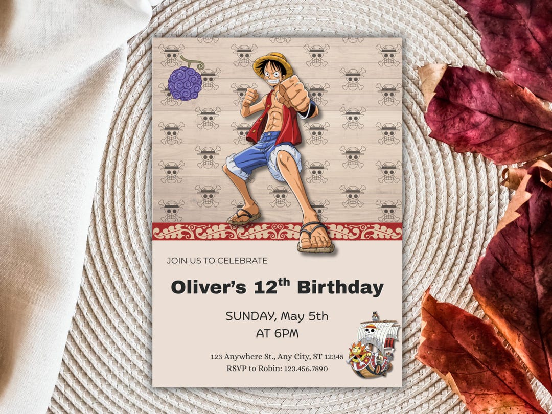 One Piece Luffy Birthday Invitation | Editable Anime Template ...