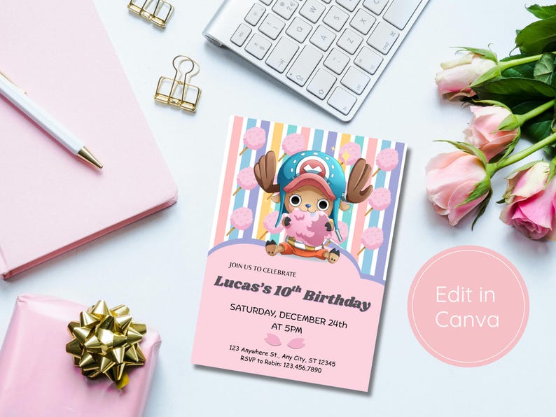 One Piece Chopper Birthday Invitation | Editable Anime Party Template ...