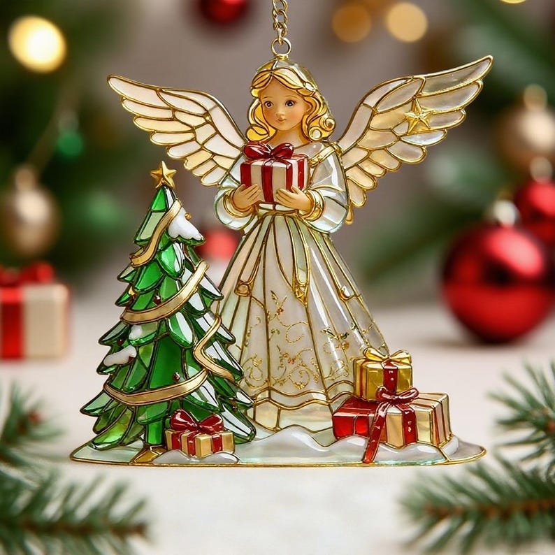 Christmas Angel Suncatcher, Artisan Stained Glass Christmas Angel Decor ...