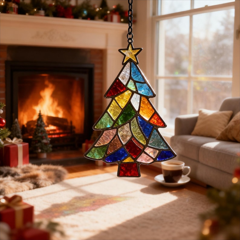 Christmas Tree Stained Glass Suncatcher, Holiday Decor, Window Art ...