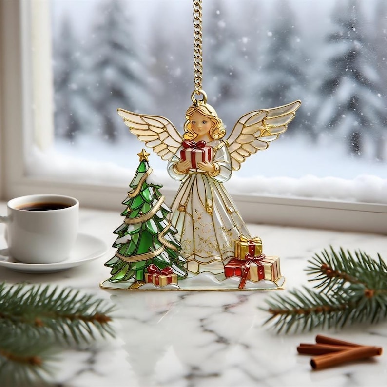 Christmas Angel Suncatcher, Artisan Stained Glass Christmas Angel Decor ...
