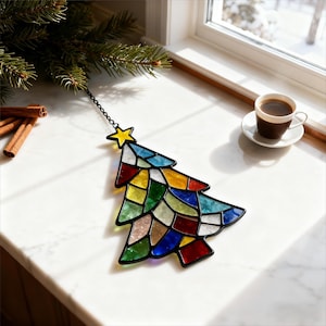Christmas Tree Stained Glass Suncatcher, Holiday Decor, Window Art ...