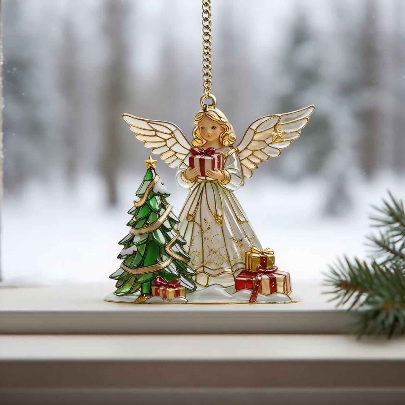 Christmas Angel Suncatcher, Artisan Stained Glass Christmas Angel Decor ...