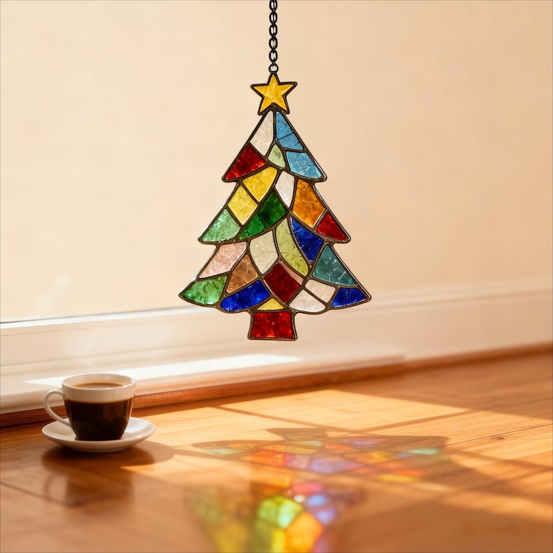 Christmas Tree Stained Glass Suncatcher, Holiday Decor, Window Art ...