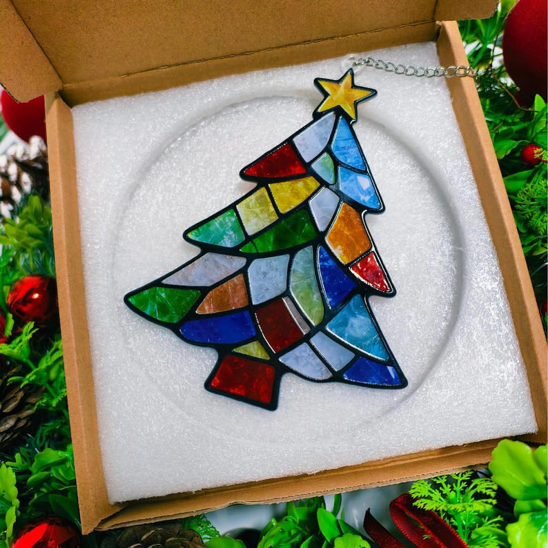 Christmas Tree Stained Glass Suncatcher, Holiday Decor, Window Art ...