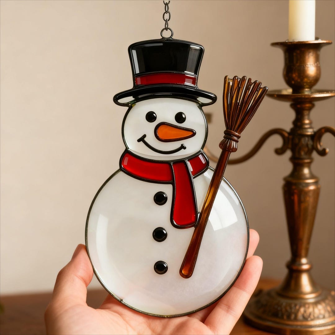 Stained Glass Snowman Suncatcher, Handmade Holiday Decor - Etsy