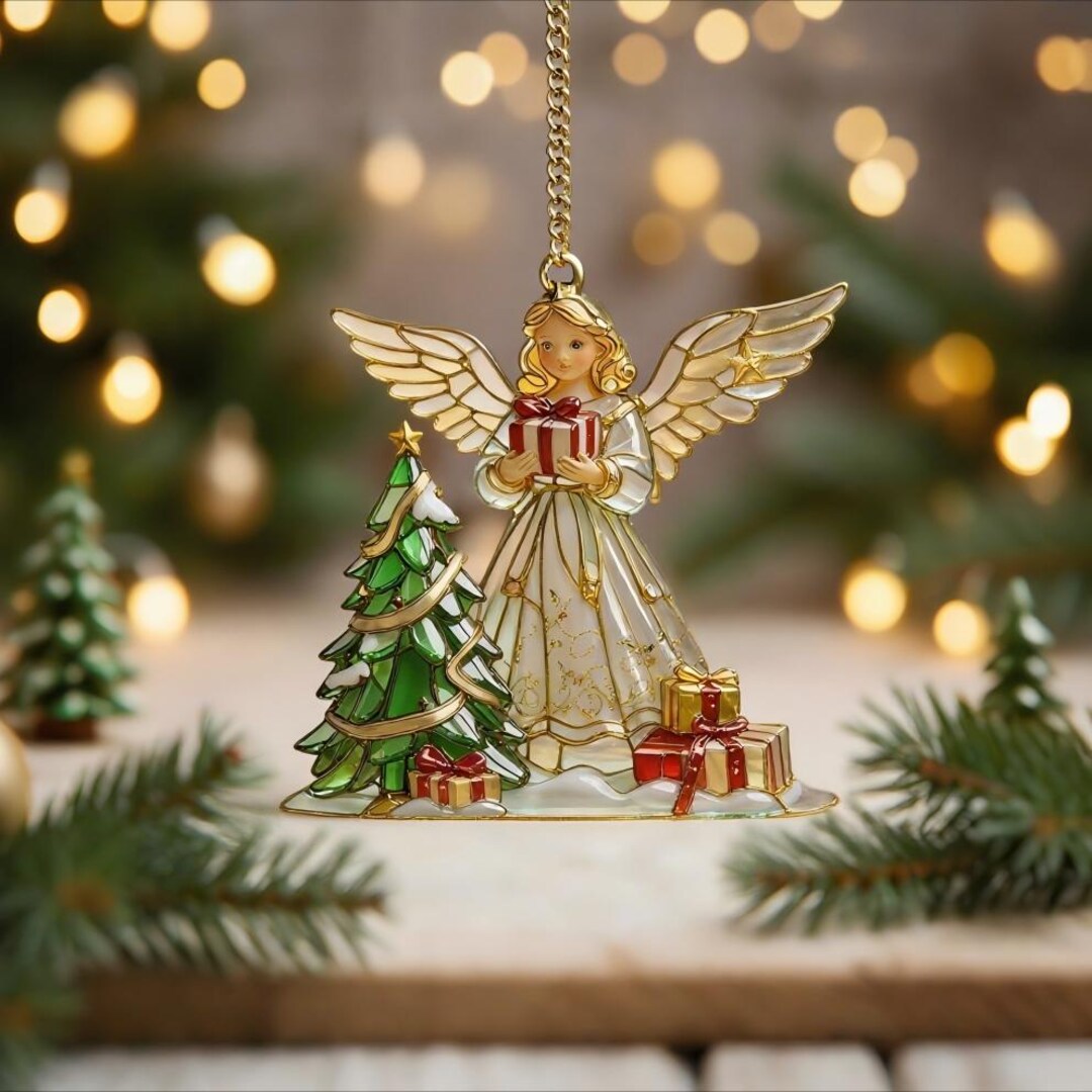 Christmas Angel Suncatcher, Artisan Stained Glass Christmas Angel Decor ...