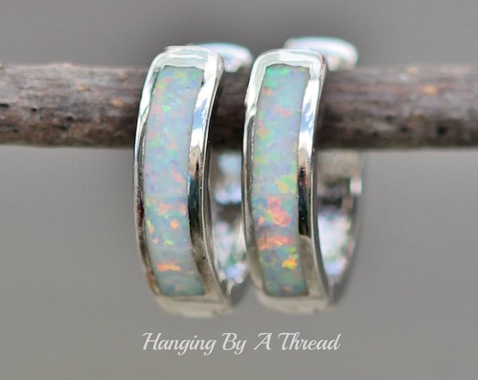 NEW Tiny White Opal Hoop Earrings,silver Huggie Hoop,white Lab Created ...