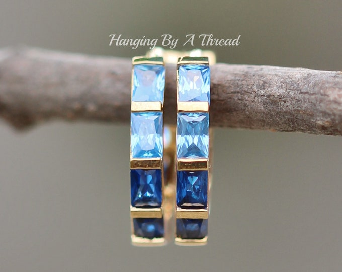 LIMITED Blue Ombre CZ Golden Hoopssmall Blue Cubic Hoop - Etsy