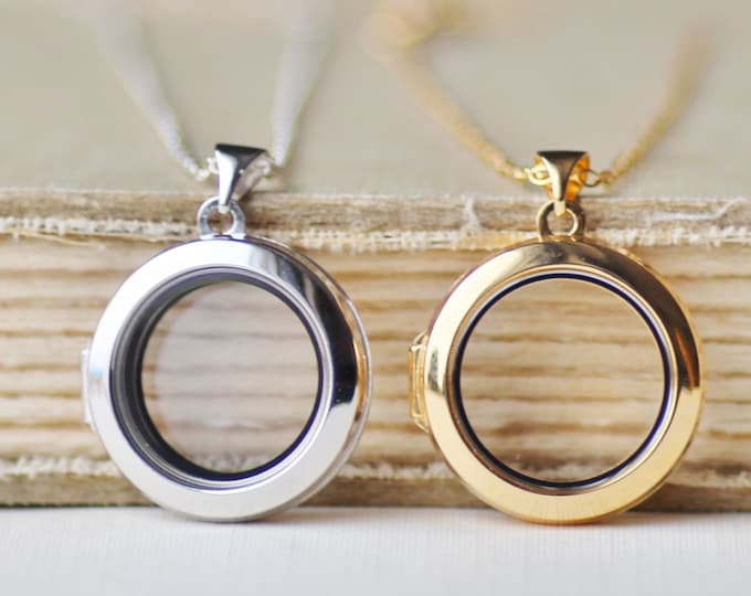 SOLID Sterling Silver or Gold Vermeil Round Locket,double Sided Clear ...