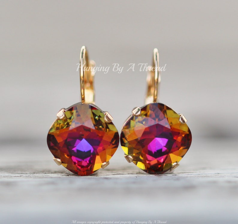 RARE Swarovski Volcano Dark Jewel Rainbow Cushion Earrings,12mm Cushion ...