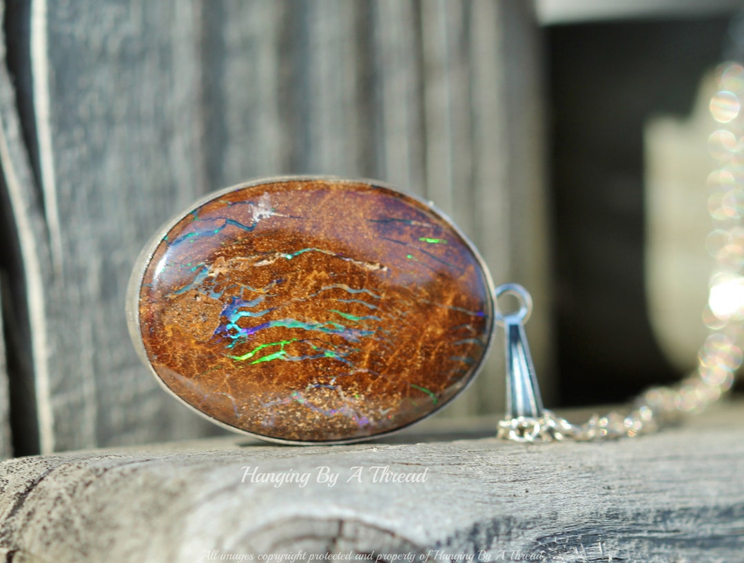 FLASHING Boulder Opal Rough Gemstone Necklace,genuine Australian ...