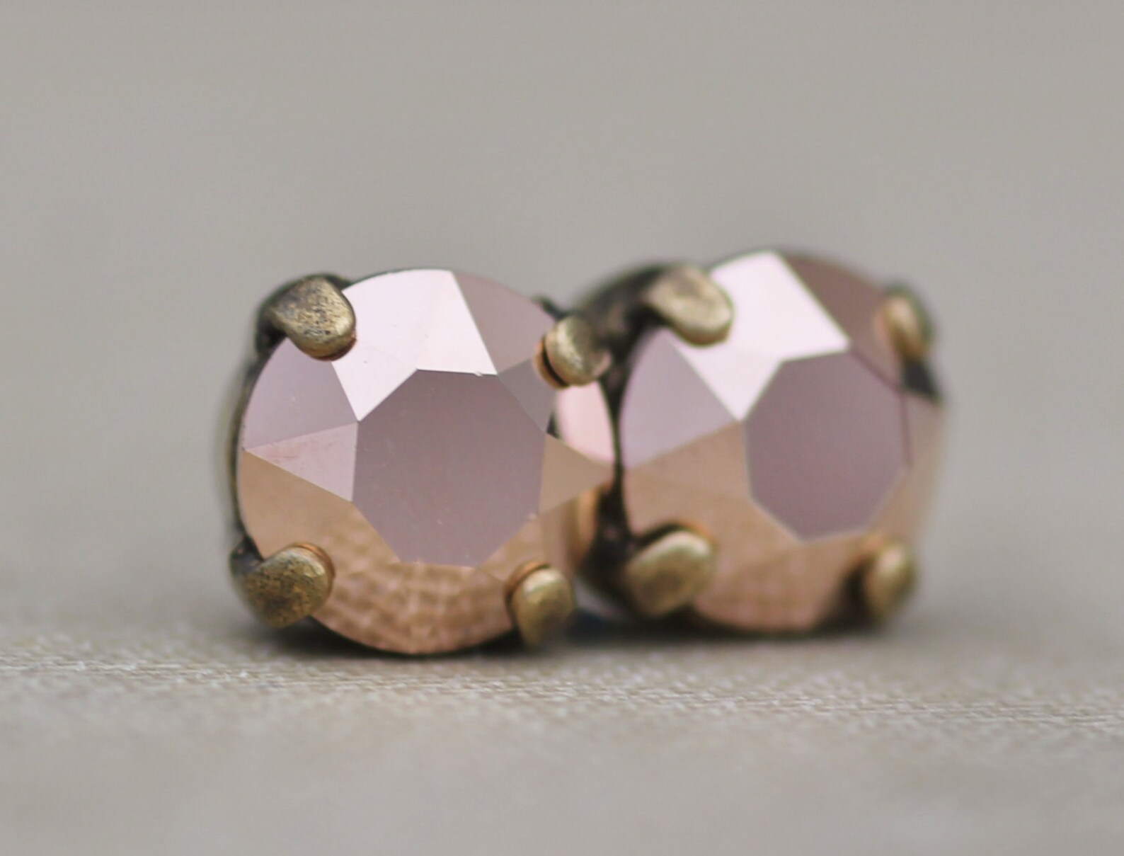 NEW Beige Neutral Rose Gold Small Swarovski Stud,rose GOLD Rhinestone ...