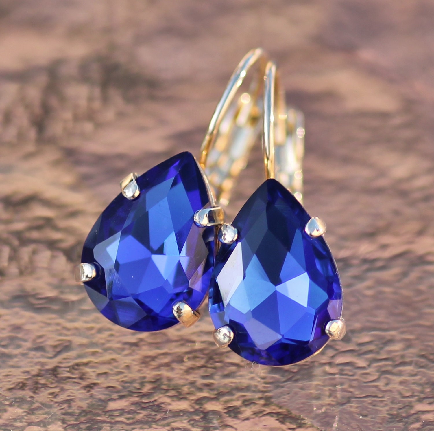 NEW Swarovski Sapphire Royal Blue Pear Teardrop Earrings,blue Lever ...