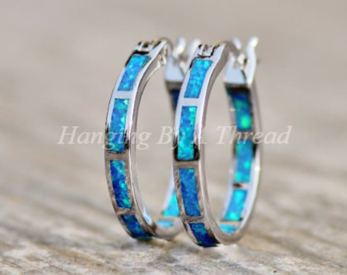 LIMITED Blue Green Opal Hoop Earrings,lab Created Opal Endless Hoop ...