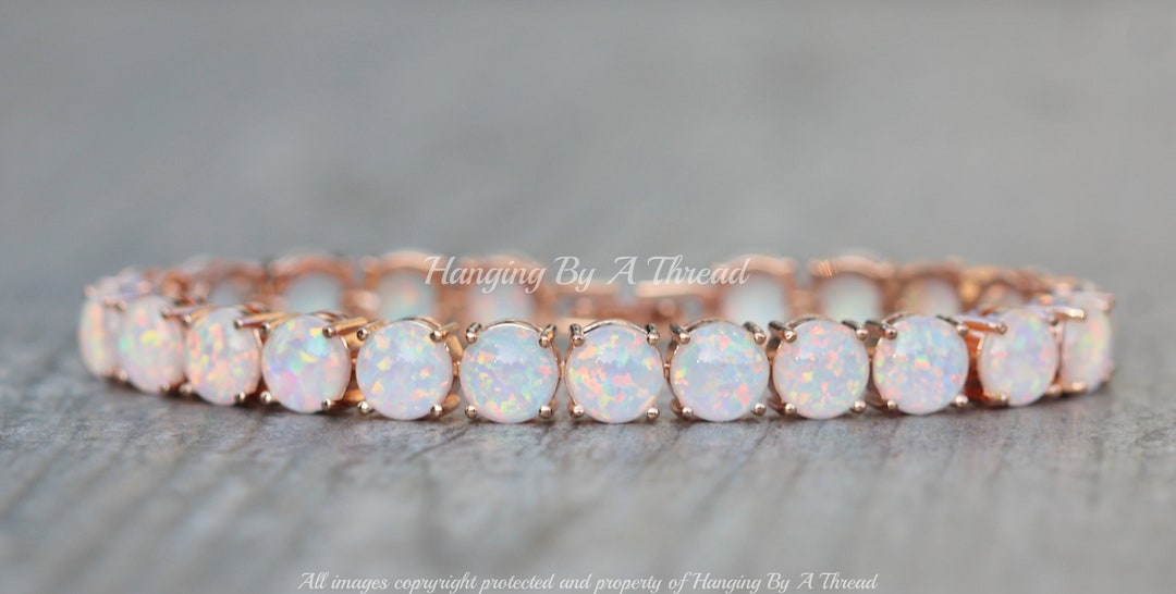 STUNNING White Lab Created Opal Gemstone Bracelet,white Rainbow Opal,rose Gold Tennis Bracelet ...