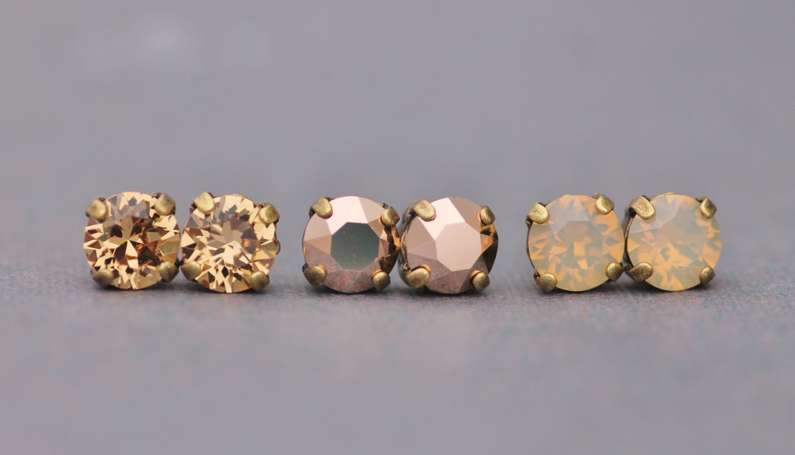 NEW Beige Neutral Rose Gold Small Swarovski Stud,rose GOLD Rhinestone ...
