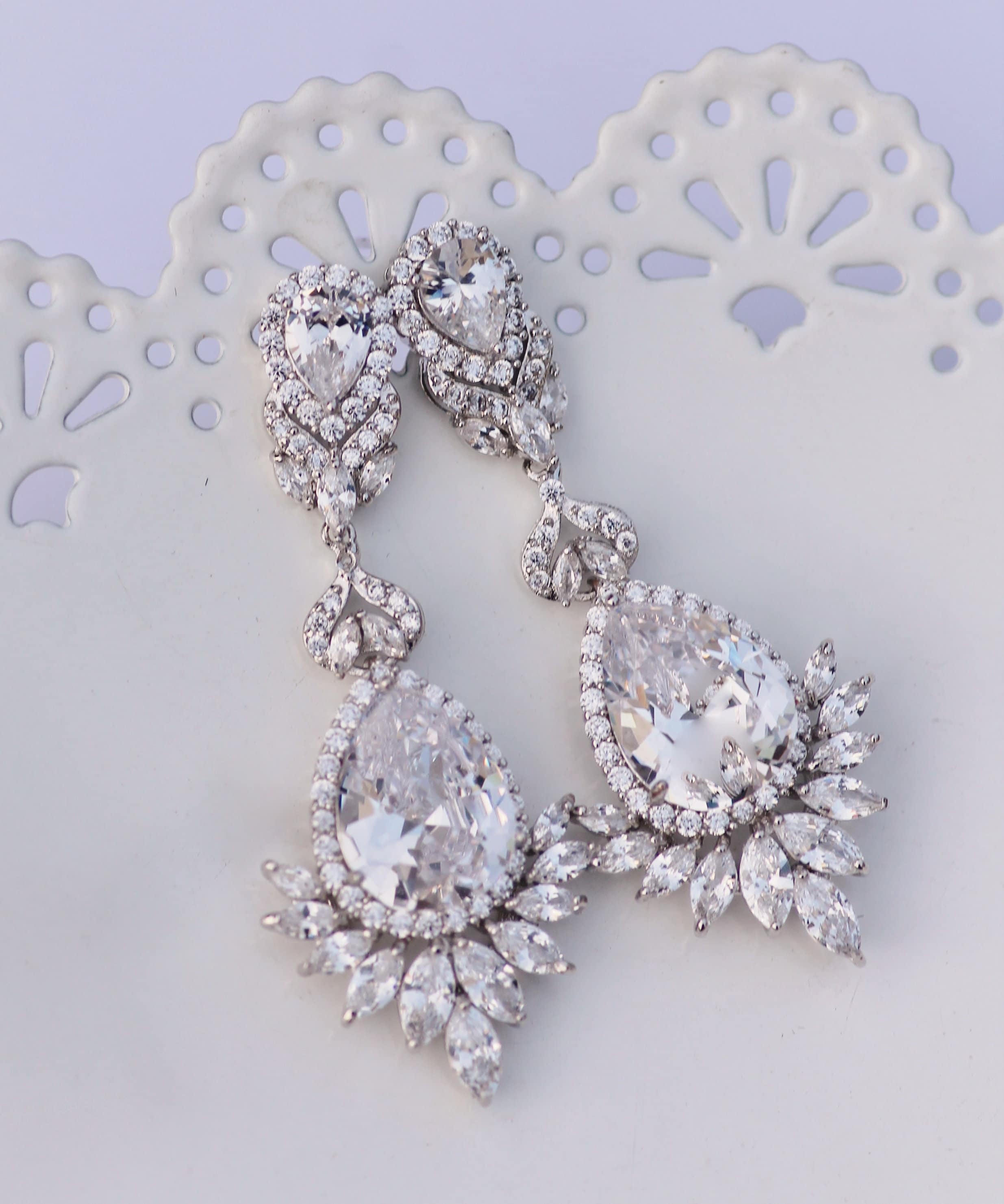 AMAZING Silver Long CZ Chandelier Earring,silver Crystal Clear Long ...