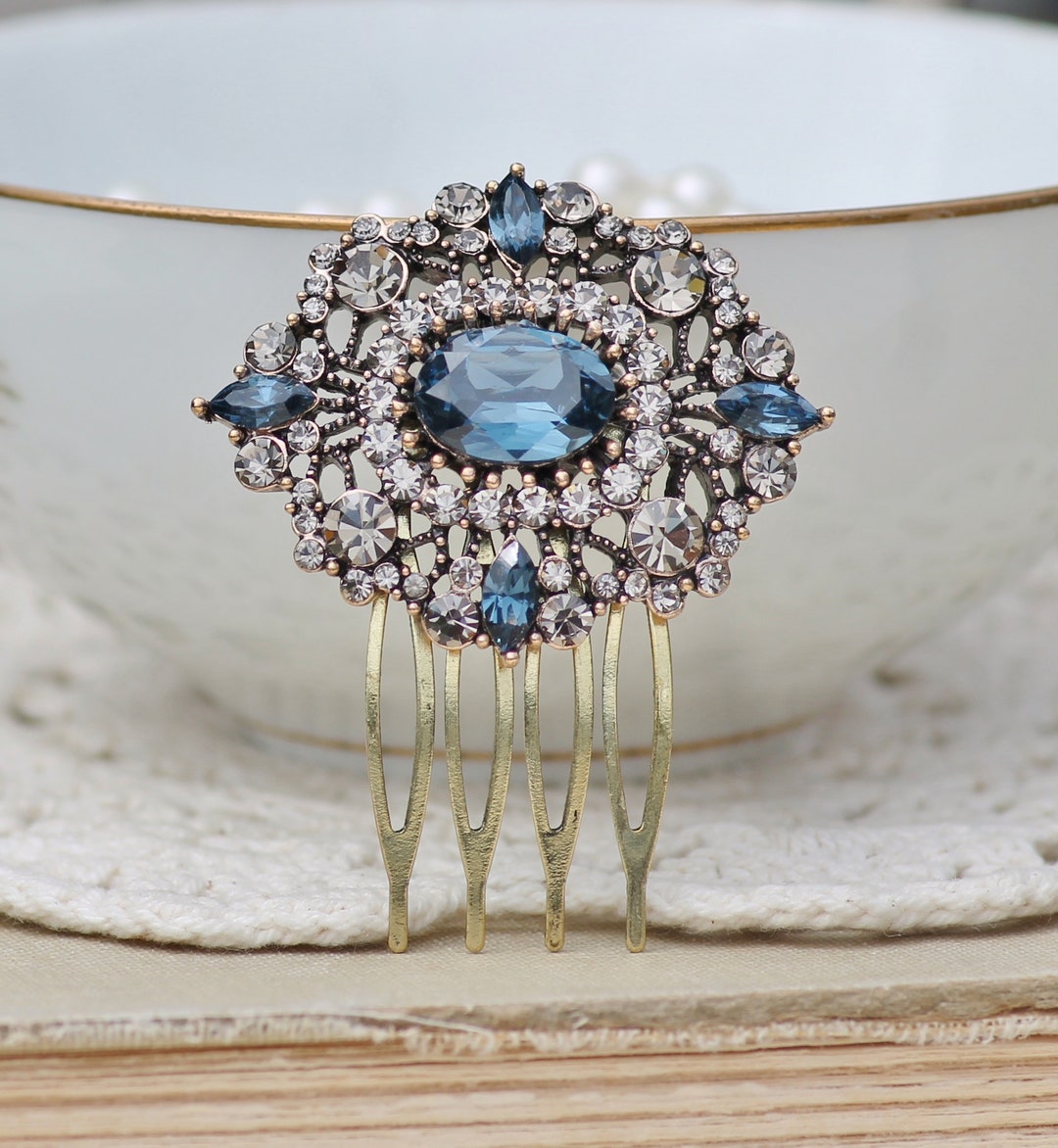NEW Navy Blue Pave Rhinestone Hair Comb,sapphire Blue Crystal,black ...