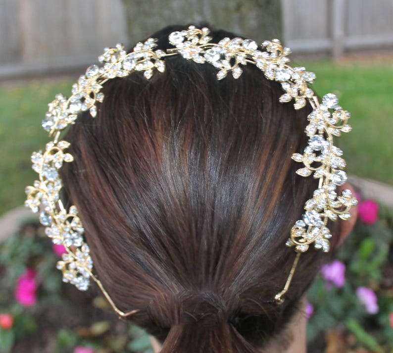 Gold Bridal Hair Wreath,gold Crystal Clear Rhinestone Jeweled Wreath ...