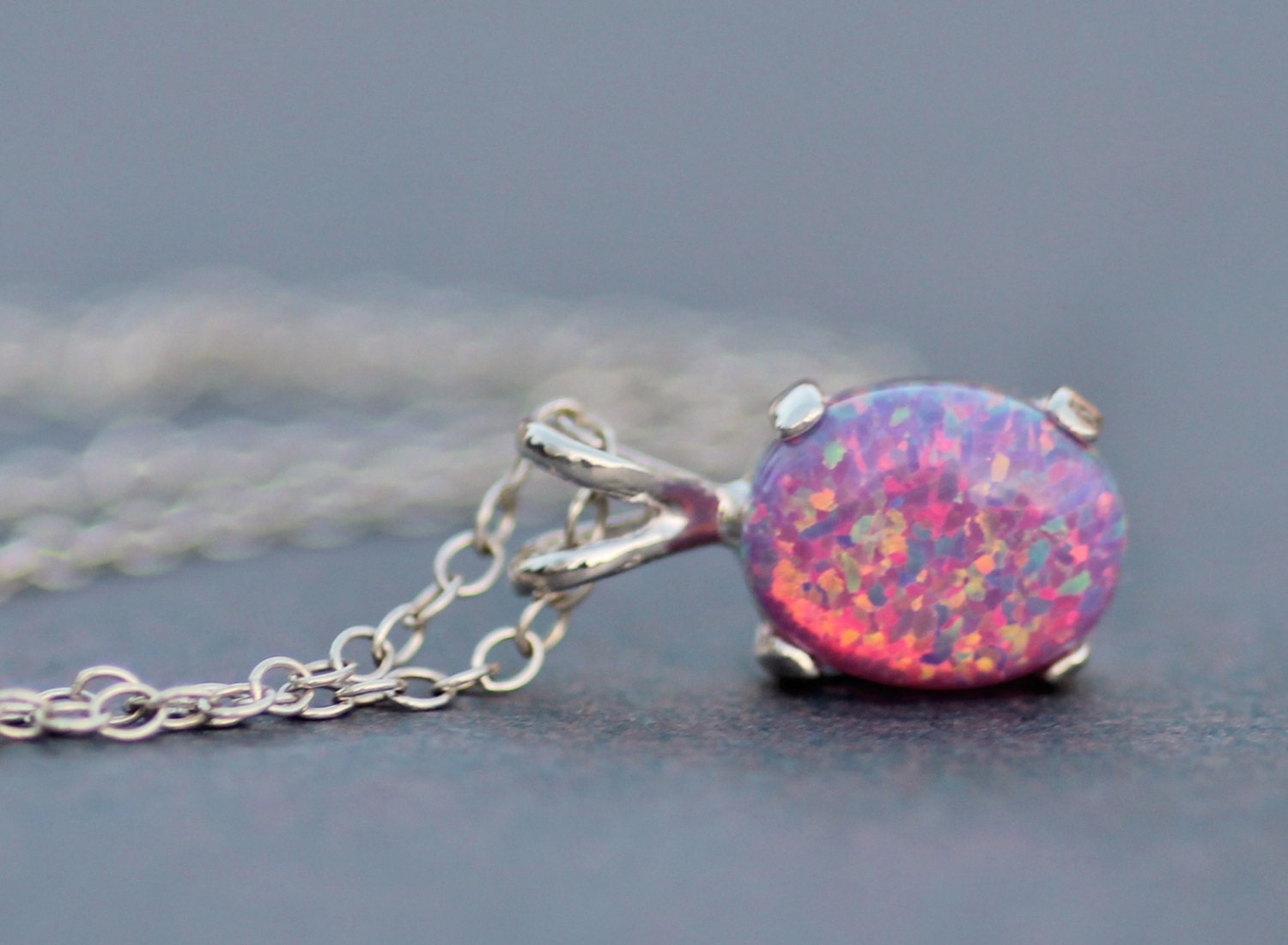 UNIQUE Purple Opal Necklace,lab Created Australian Opal Gemstone ...
